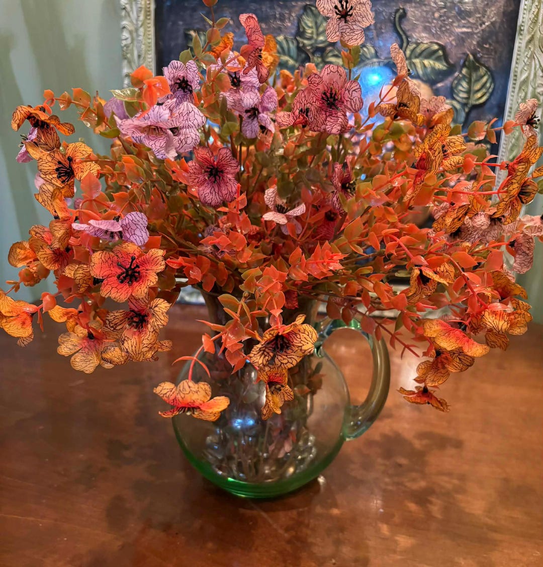 Handmade Floral Arrangement in a Vintage Large Green Glass Pitcher ...