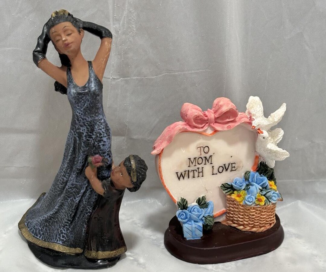 Vintage Figure Black Mother and Daughter and to Mom With Love Heart - Etsy