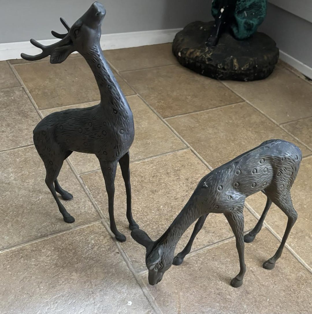 Vintage Buck and Doe Deers Solid Brass - Etsy