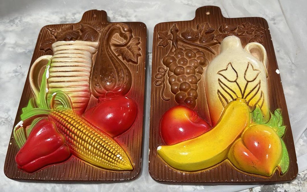 Vintage 1971 Miller Studios Chalkware Fruit & Vegetable Plaques, Set of ...