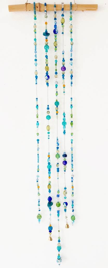 Handcrafted Blue Glass Bead Curtain, Beaded Window Valance, Boho Bead ...