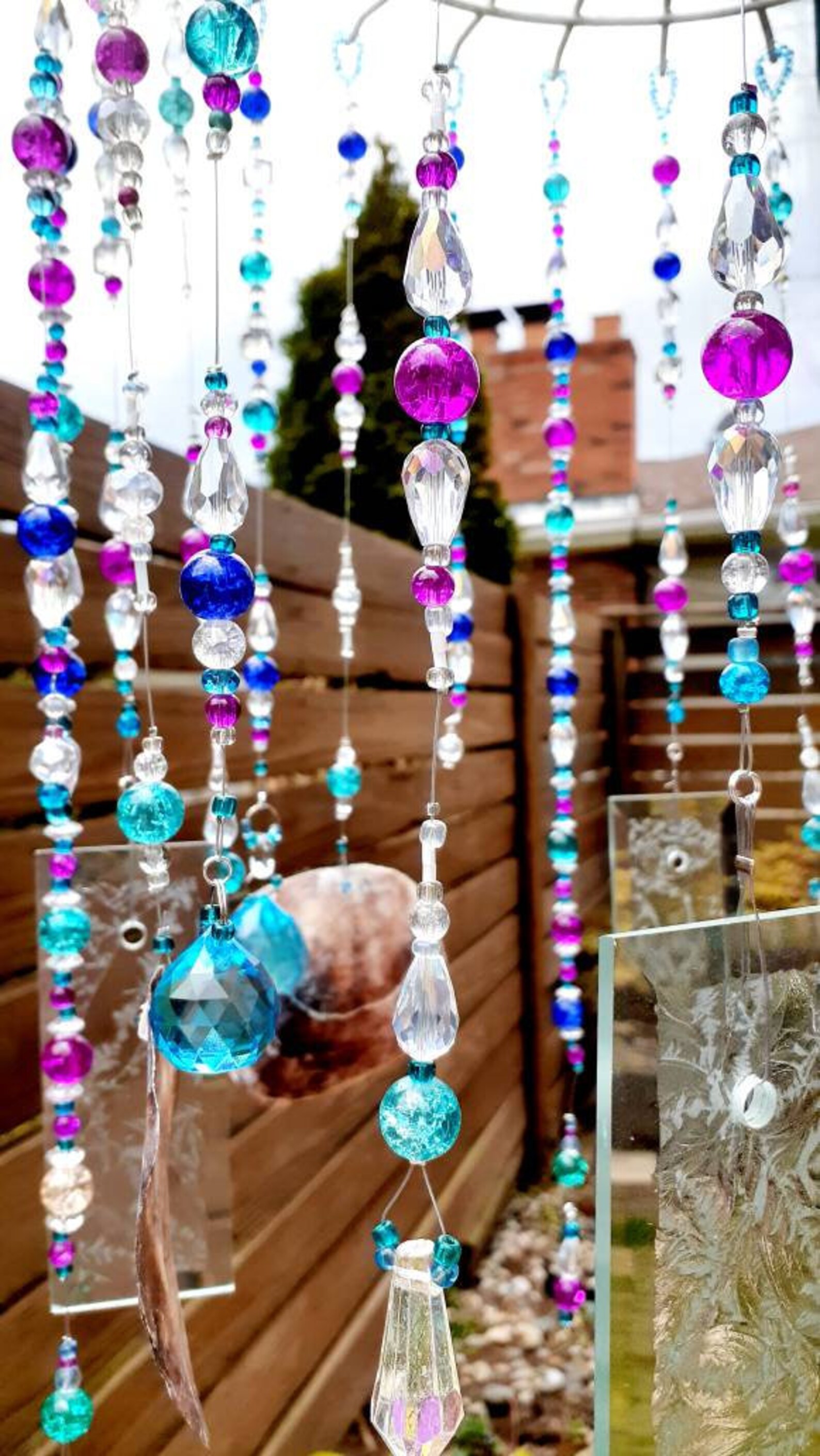 Crystal and Glass Beaded Curtain Suncatcher, Colorful Glass Bead ...