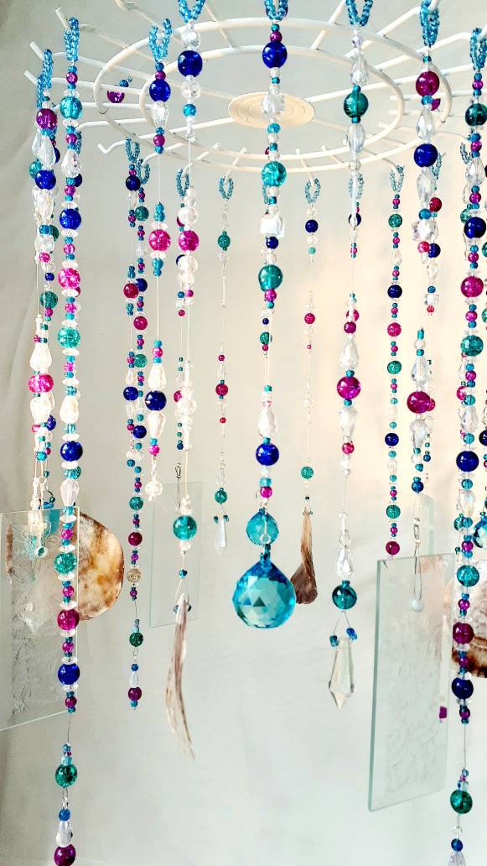 Crystal and Glass Beaded Curtain Suncatcher, Colorful Glass Bead ...