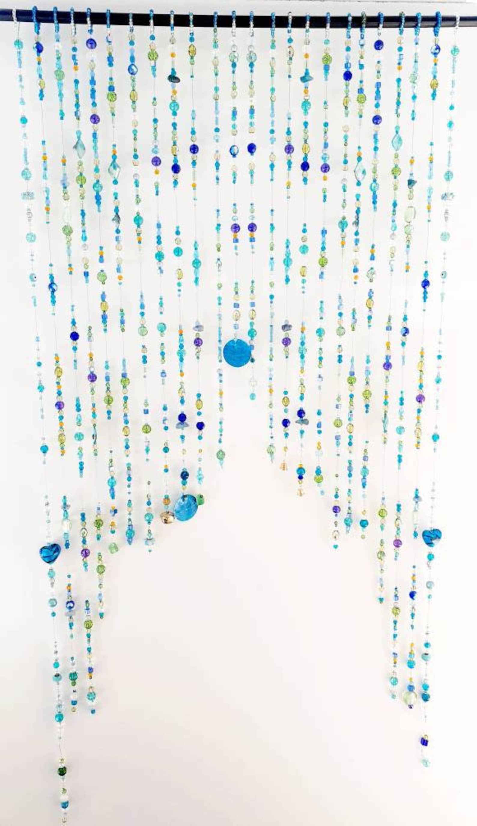 Handcrafted Blue Glass Bead Curtain, Beaded Window Valance, Boho Bead ...