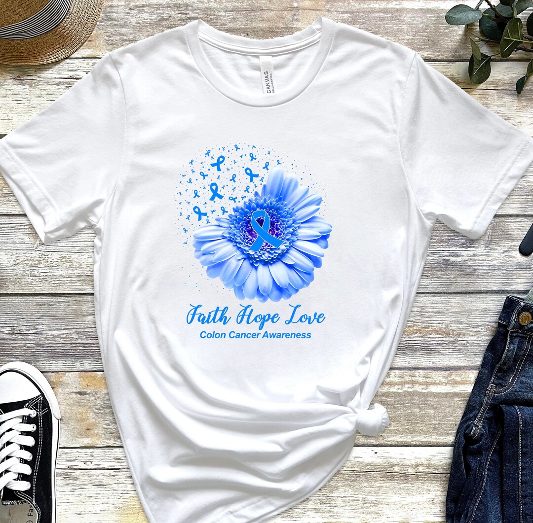 Colon Cancer Shirt, Warrior Shirt, Cancer Support Shirt, Blue Ribbon ...