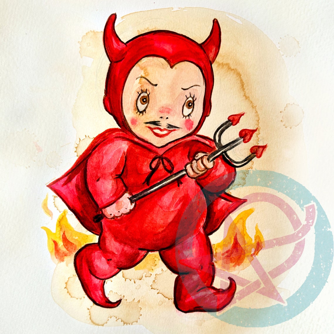 Vintage Style Cute Devil Boy Halloween Art Card 6x6 - Etsy