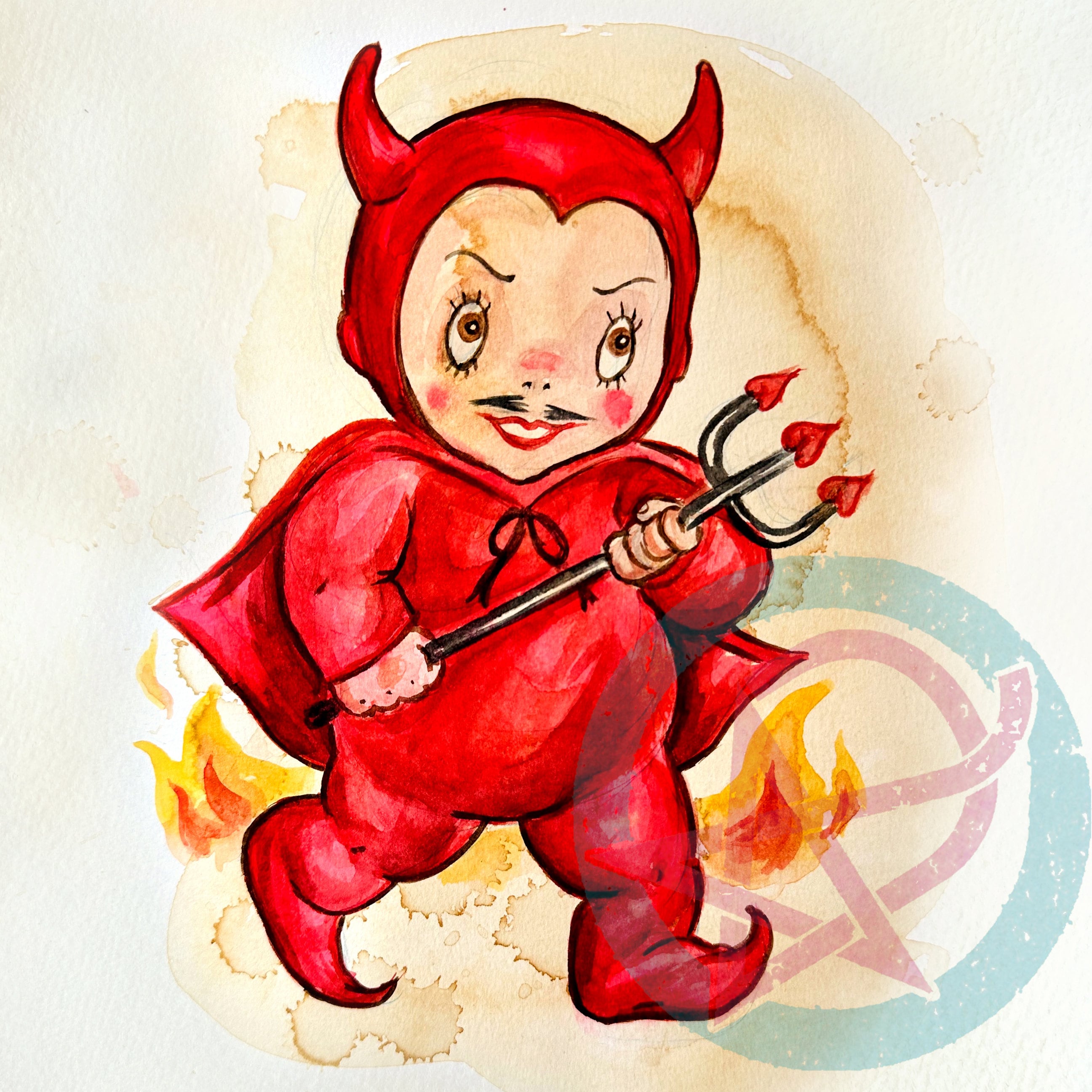 Vintage Style Cute Devil Boy Halloween Art Card 6x6 - Etsy