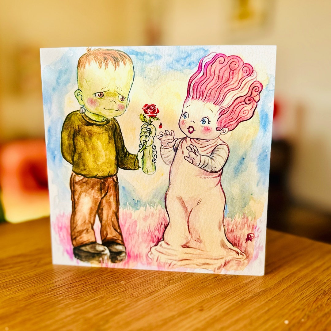 Vintage Style Cute Valentine Art Card FRANKENSTEIN 6x6 - Etsy