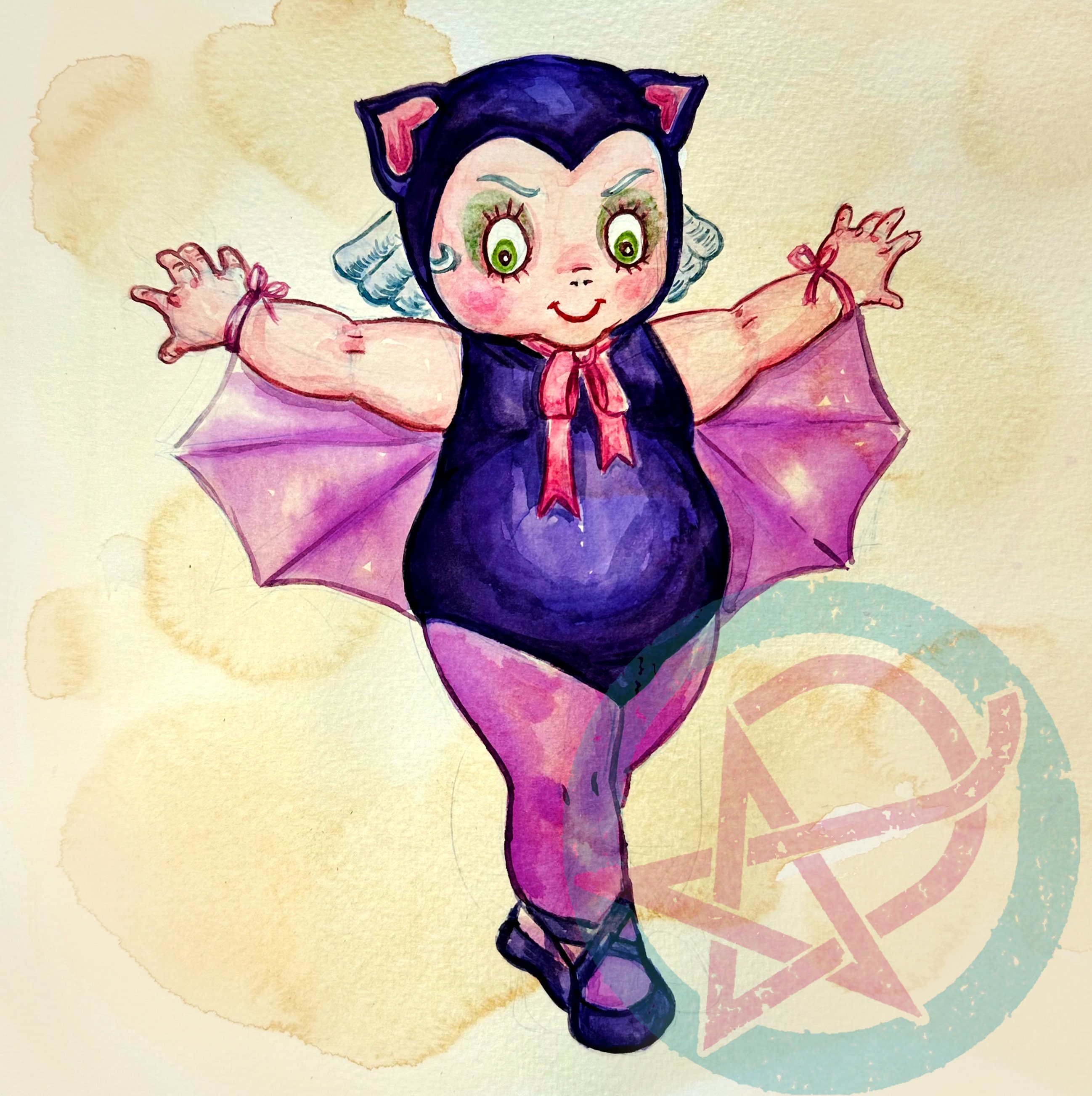 Vintage Style Cute Vampire Bat Girl Halloween Art Card 6x6 - Etsy