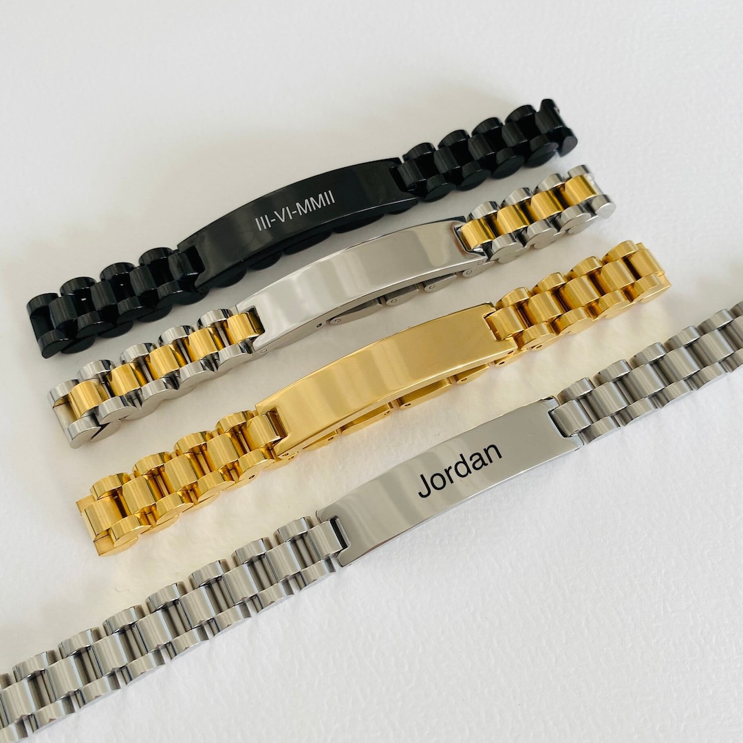 Stainless Steel Personalized Men's Watchband Bracelet Engraved Bracelet ...