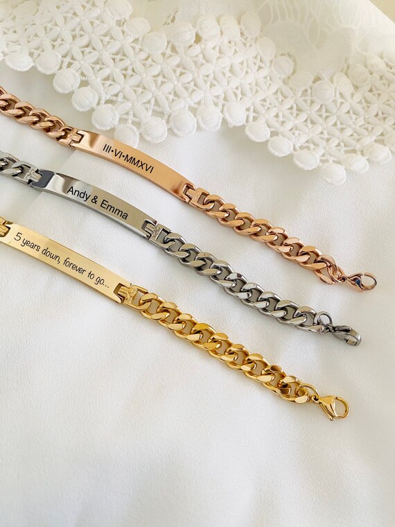 Personalized Men's Bracelet Engraved Bracelet for Men Curb - Etsy