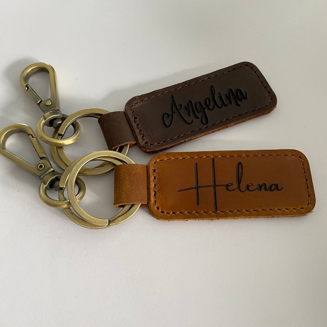 Personalized Leather NAME Keychain Customized Leather Keychain Genuine ...