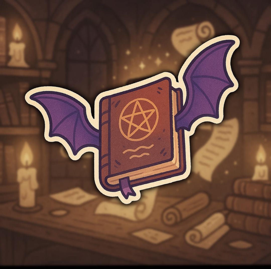 Bat Wing Grimoire Sticker – Flying Spell Book With Pentagram – Twisted ...