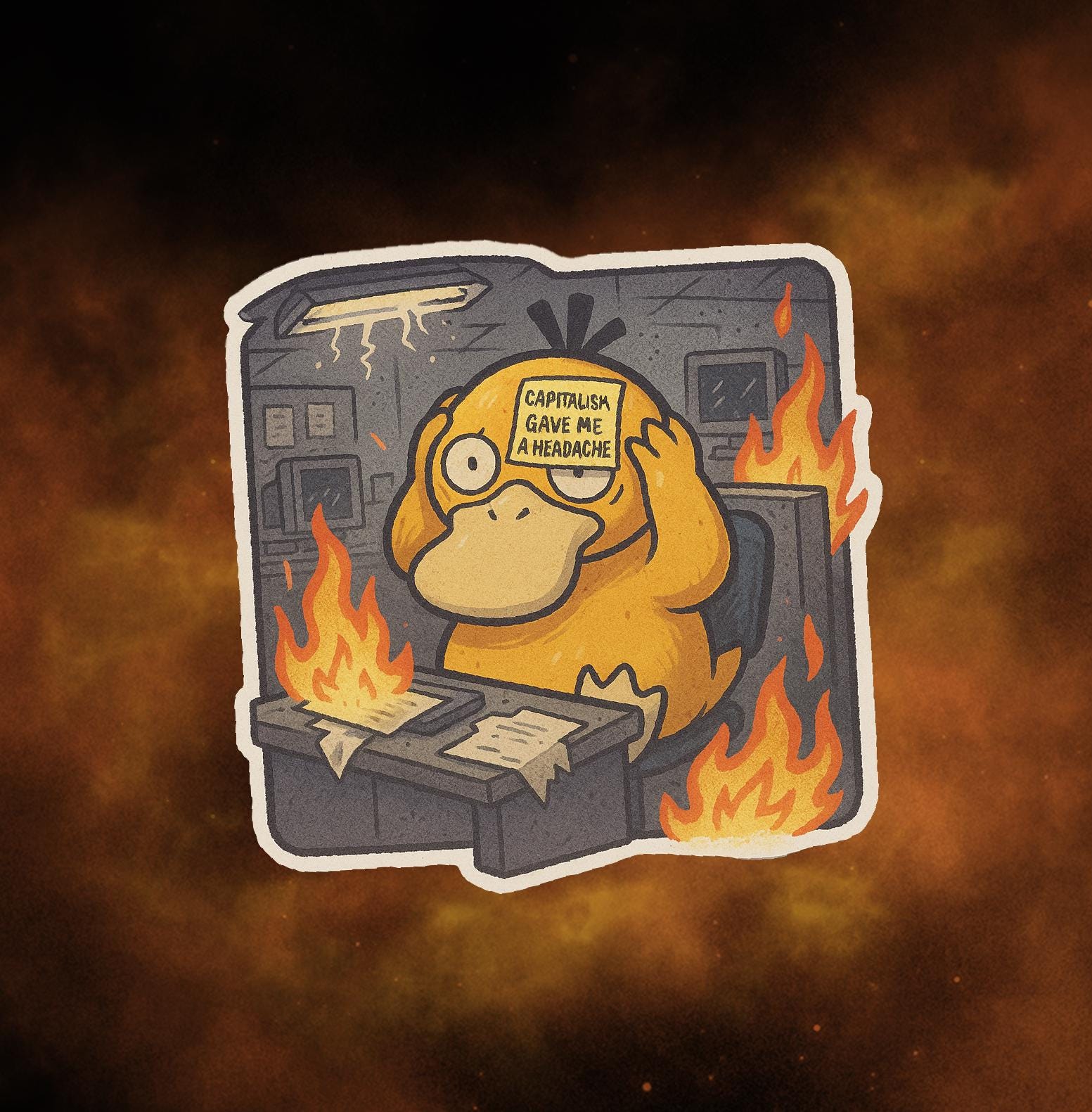 Psyduck Vinyl Sticker - Coporate Chaos - Work Life Balance, Capitalism ...