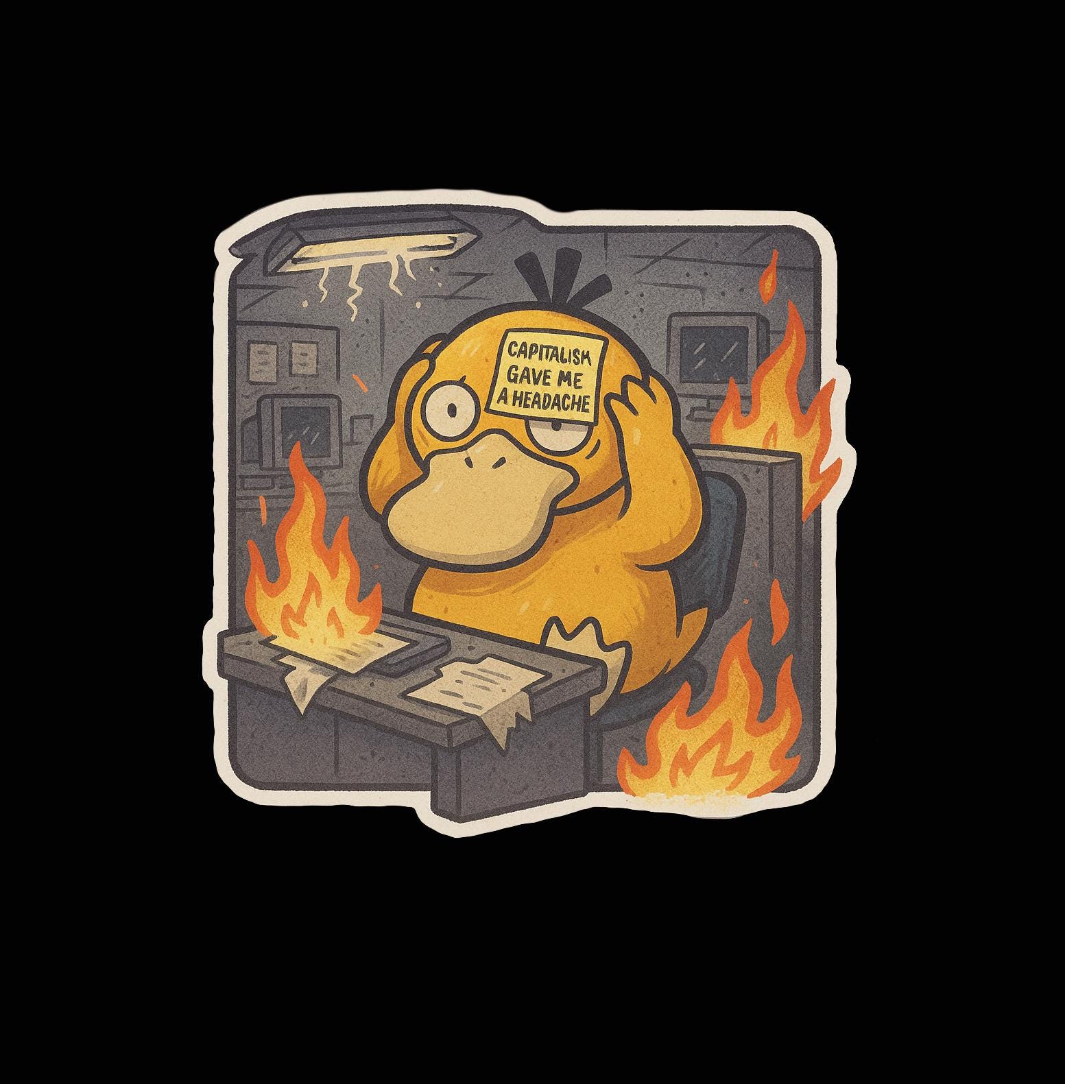 Psyduck Vinyl Sticker - Coporate Chaos - Work Life Balance, Capitalism ...