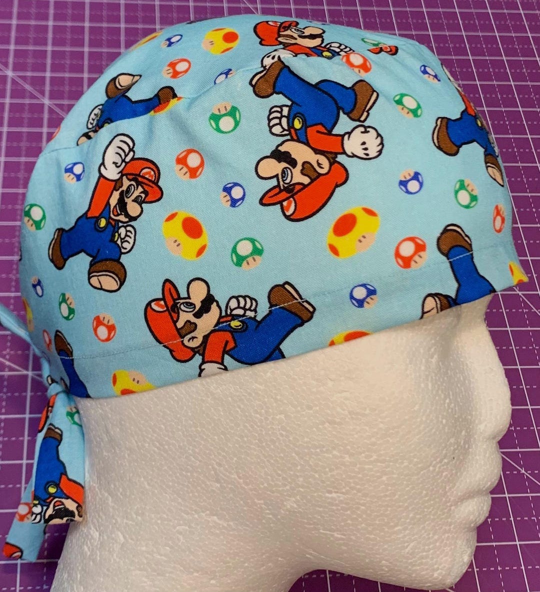 Super Mario Inspired Skull Scrub Cap : Gamer, Tie Back - Etsy