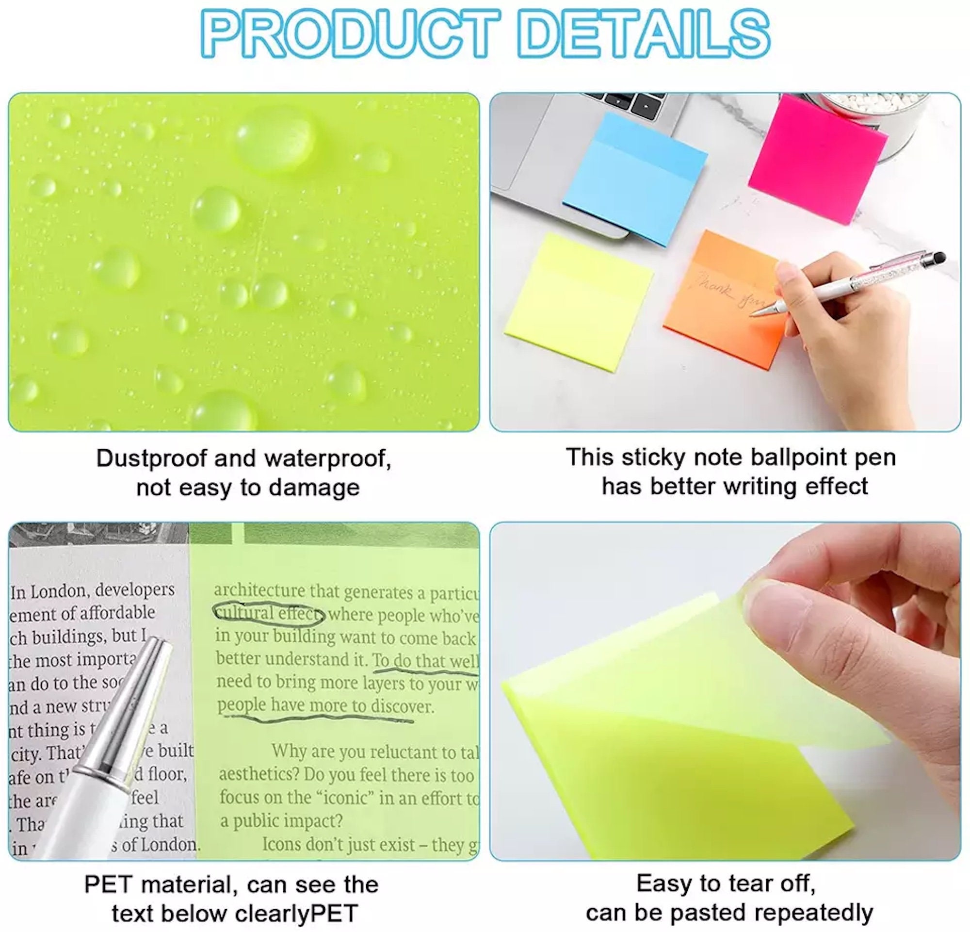 Transparent Sticky Notes | 7.5cm X 7.5 Cm | 6 Color Options | Buy All ...