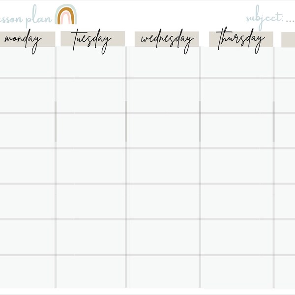 Undated Weekly Planner Printable Subject Planner Teacher Planner ...