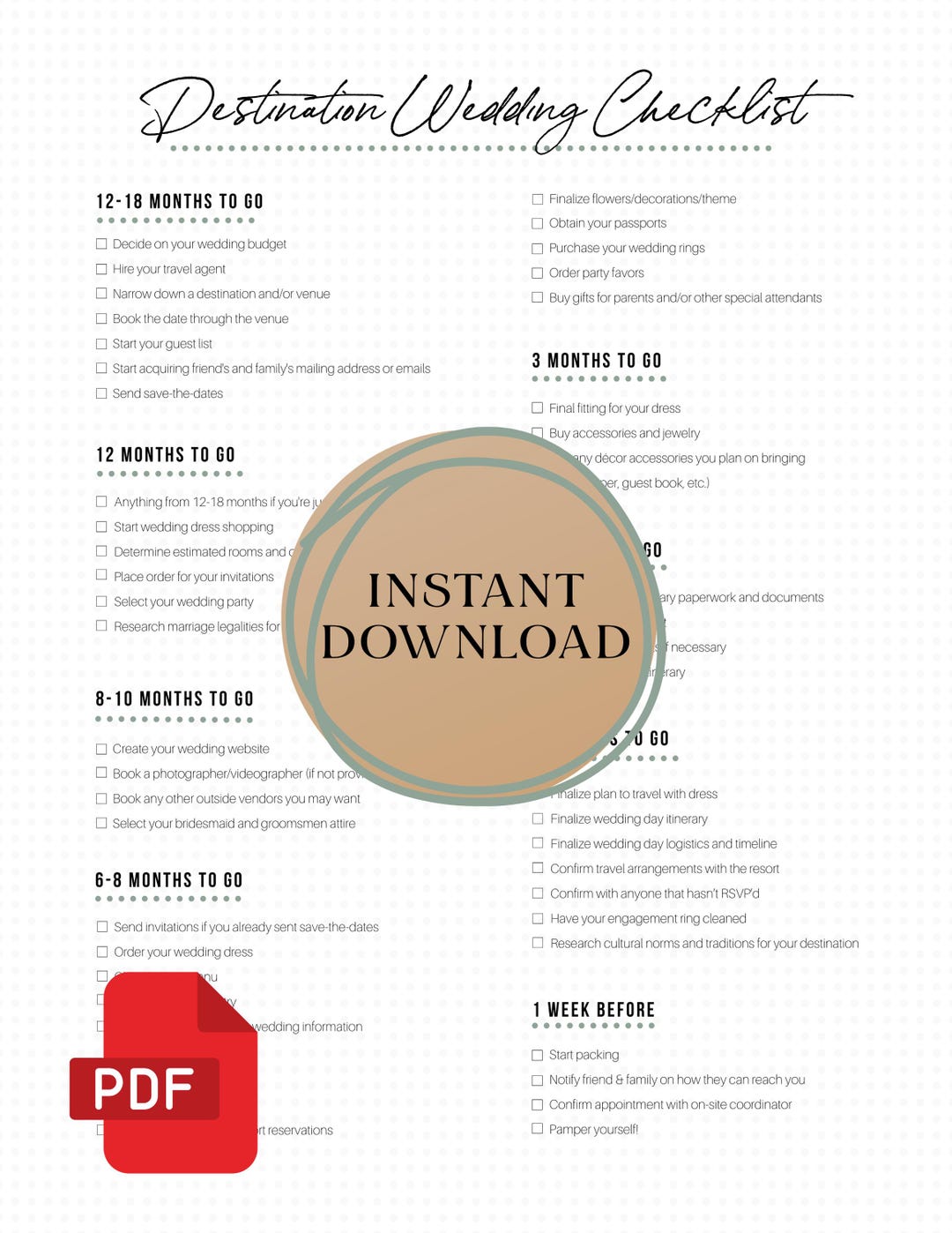 Destination Wedding Checklist - Etsy