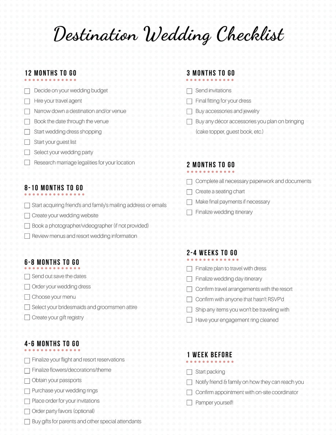 Destination Wedding Checklist - Etsy