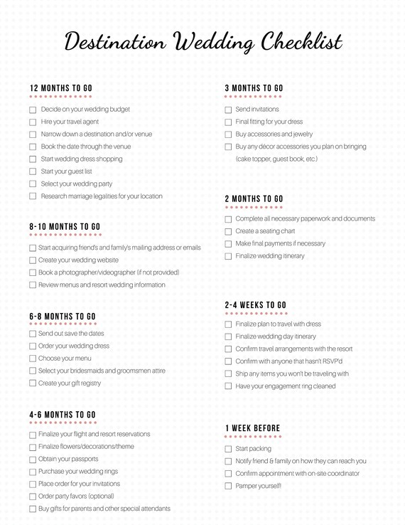 Destination Wedding Checklist - Etsy