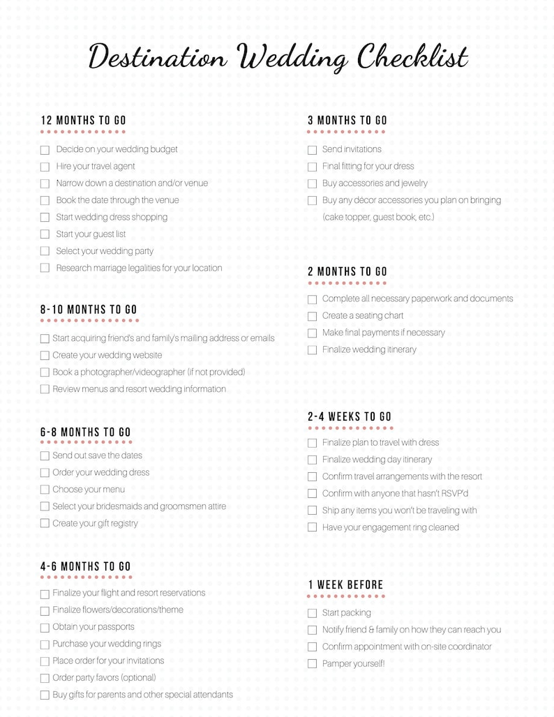 Destination Wedding Checklist - Etsy