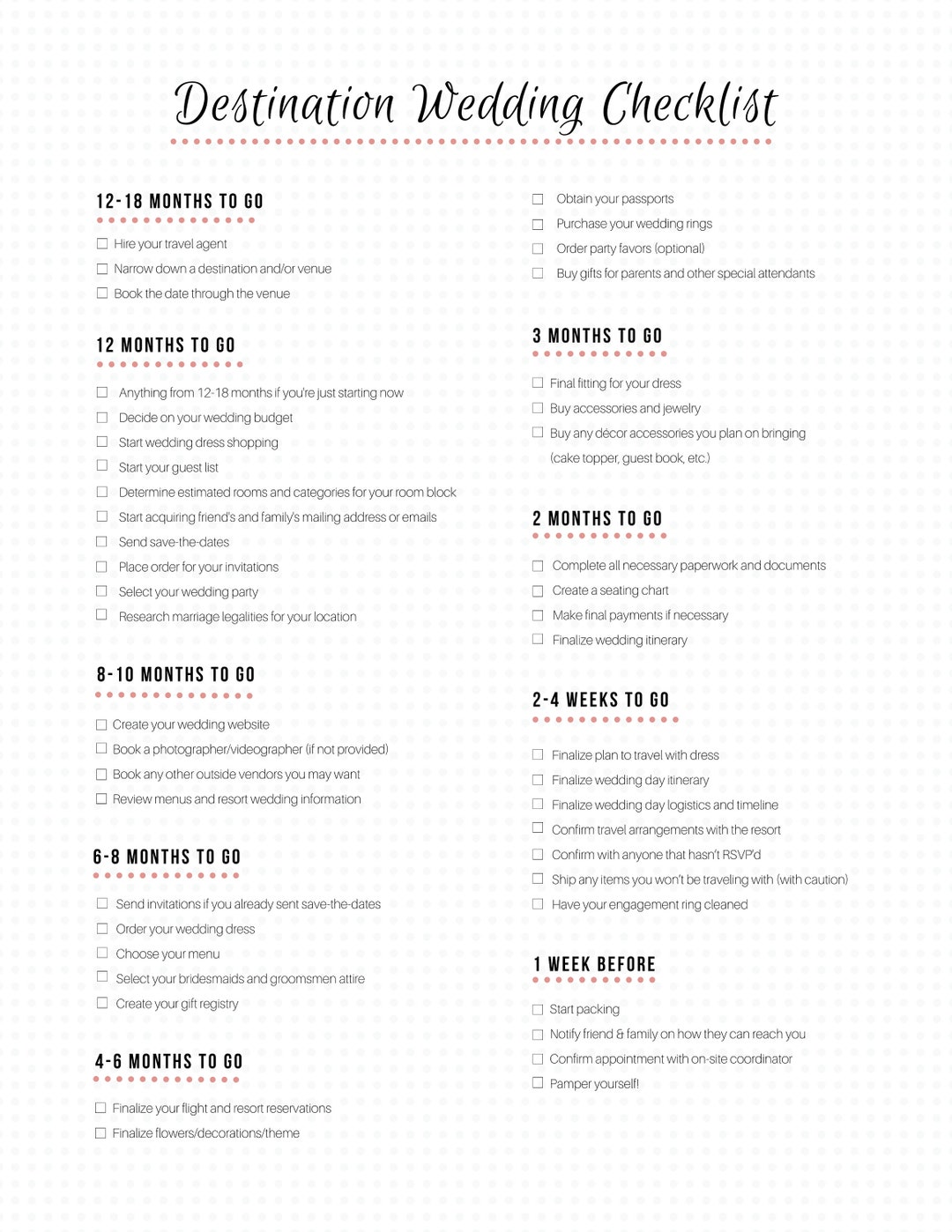Destination Wedding Checklist - Etsy