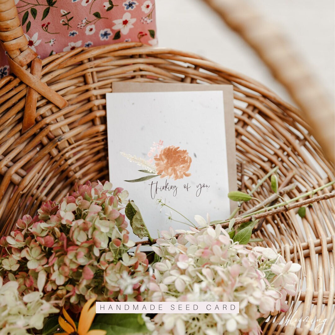 Seed Thinking of You Card, 6x4, Greeting Card, Hand Drawn, Floral ...