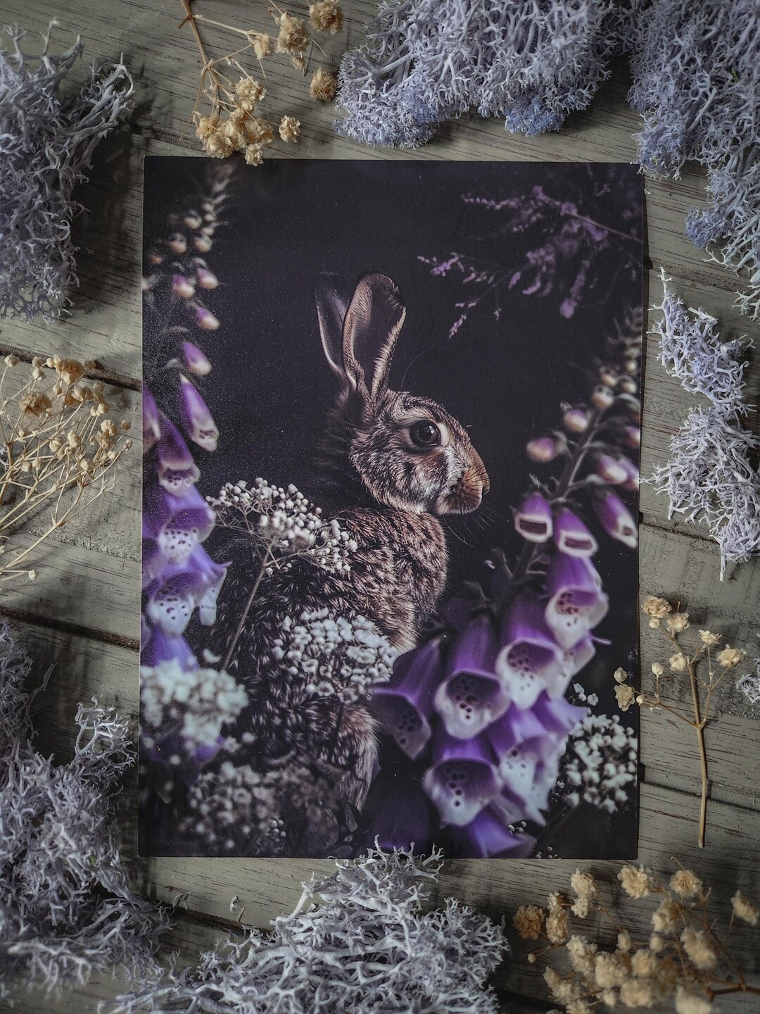 Foxglove Rabbit - 7" X 5" Art Print - Digital Art - Rabbit - Hare ...