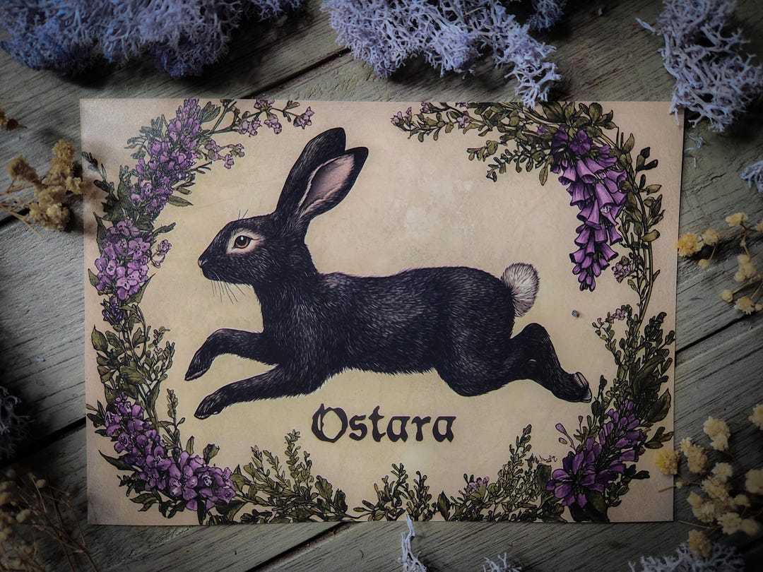 The Hare Wreath - 7" X 5" Art Print - Digital Art - Ostara - Rabbit ...