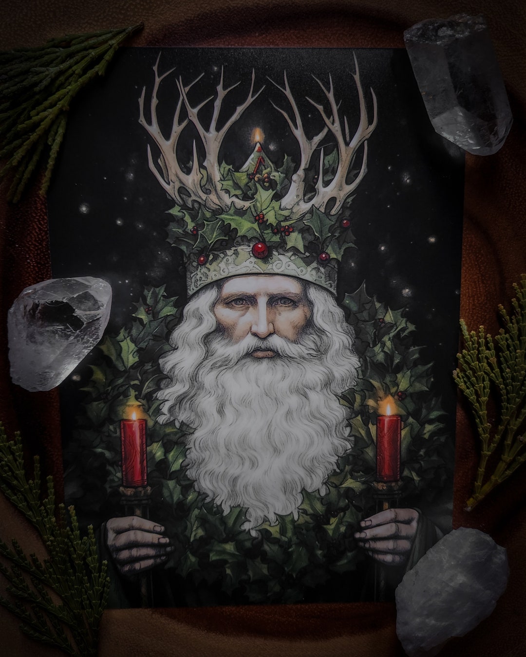 Father Winter - Holly King - 7" X 5" Art Print - Yule Winter Solstice ...
