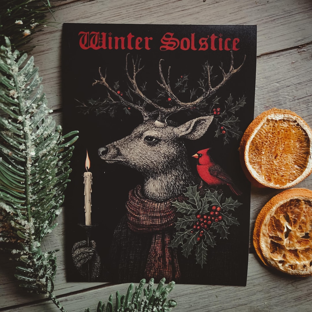Solstice Stag - 7" X 5" Art Print - Winter Solstice Yule Digital Art ...