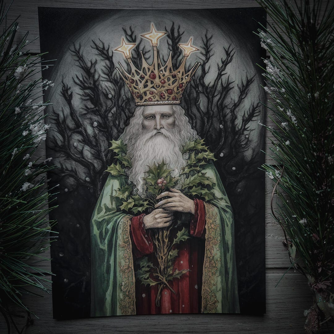 The Holly King - 7" X 5" Art Print - Winter Solstice Yule Digital Art ...