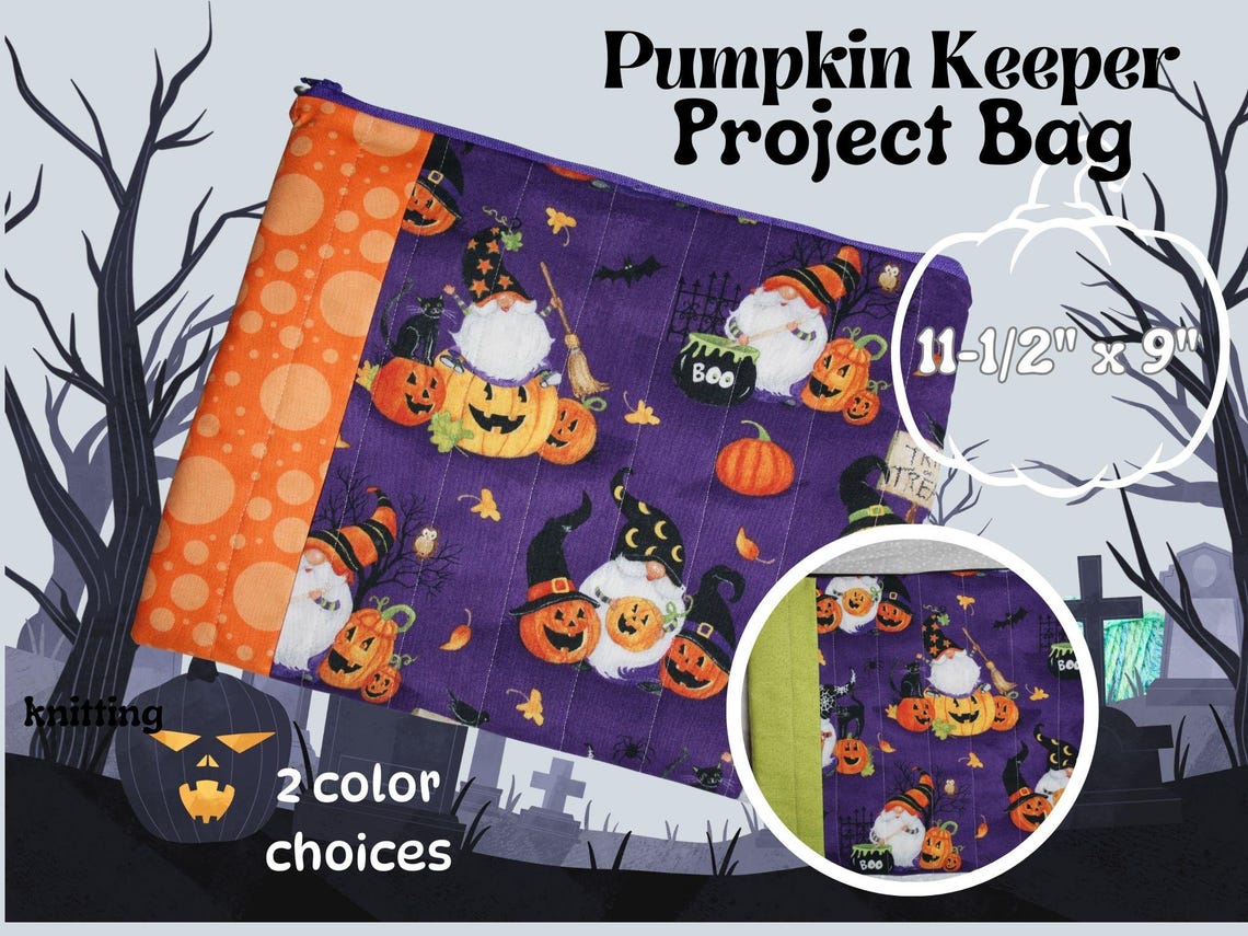 Pumpkin Keeper Project Bag, Free Shipping, Halloween Gnome and Pumpkins ...