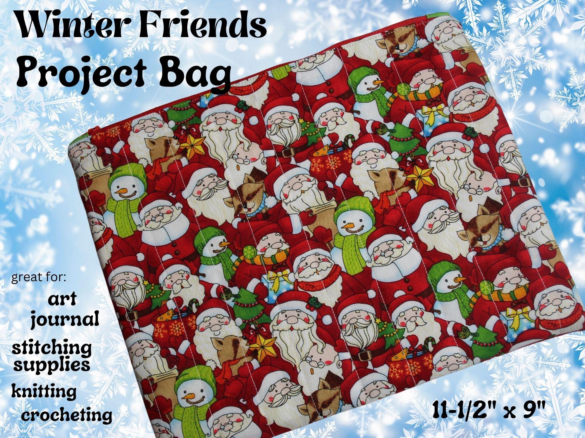 Winter Friends Project Bag, Free Shipping, Cute Santa and Snowmen ...