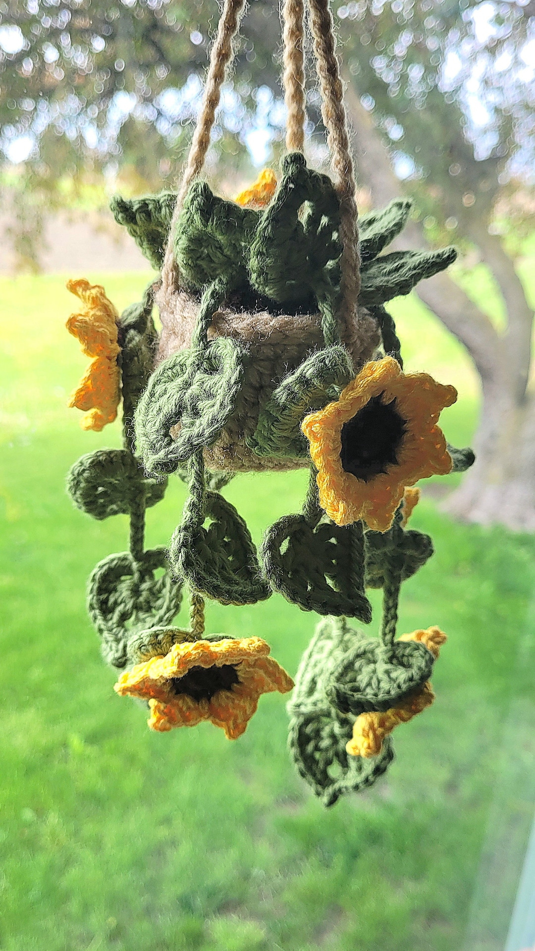 Car Plant | Sunflower Hanging Plant | Crochet Sunflower - Etsy