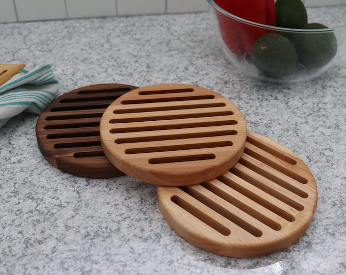 Hardwood Trivet in Walnut, Beech or Maple. Six or Eight Inch Circular ...