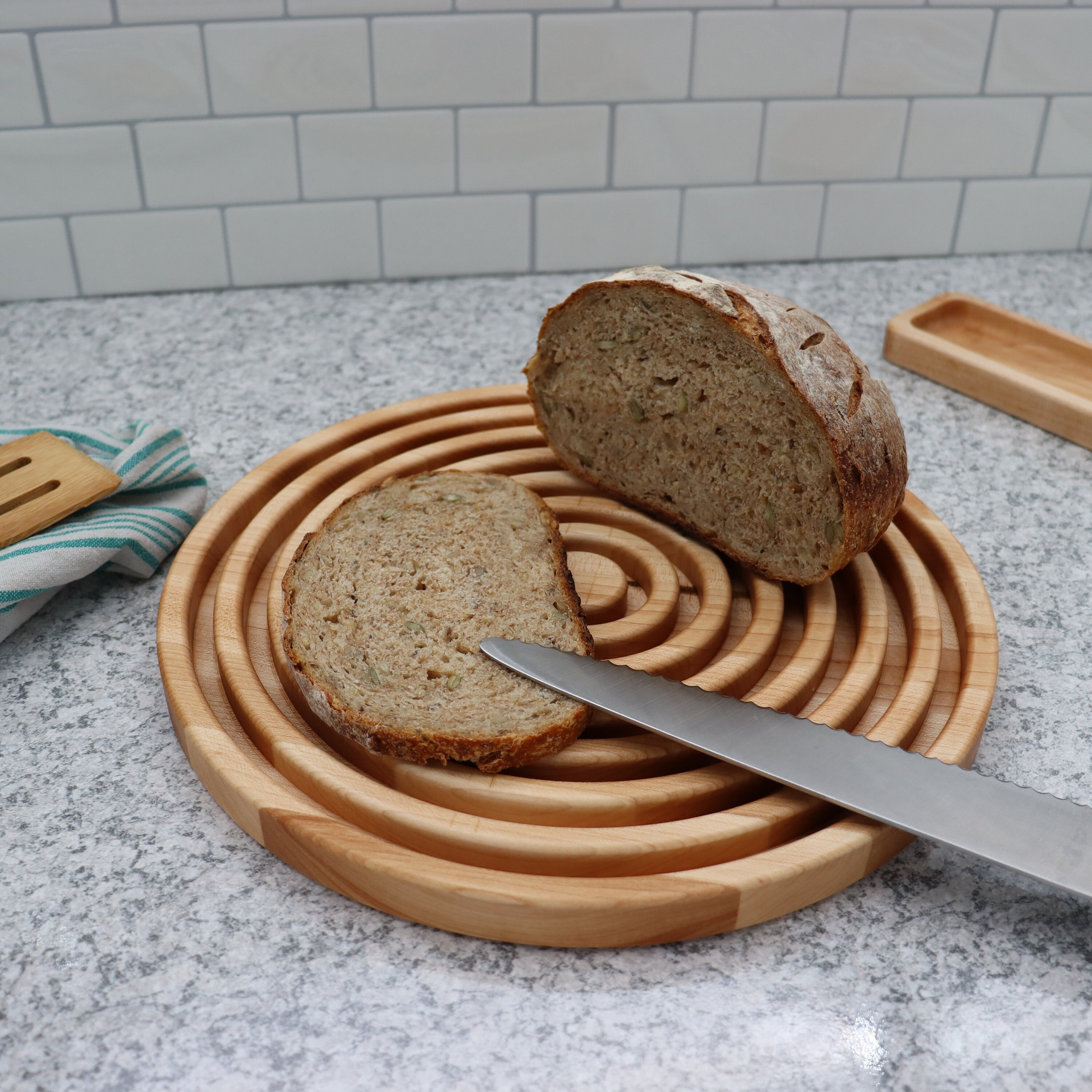 Round Wood Bread Slicing Crumb Tray: Grooved Cutting Board in Walnut ...