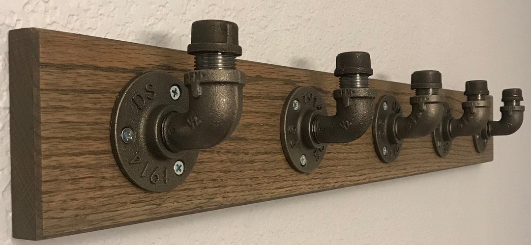 Industrial Pipe Farmhouse Coat & Towel Rack Hanger of Red Oak Hardwood ...