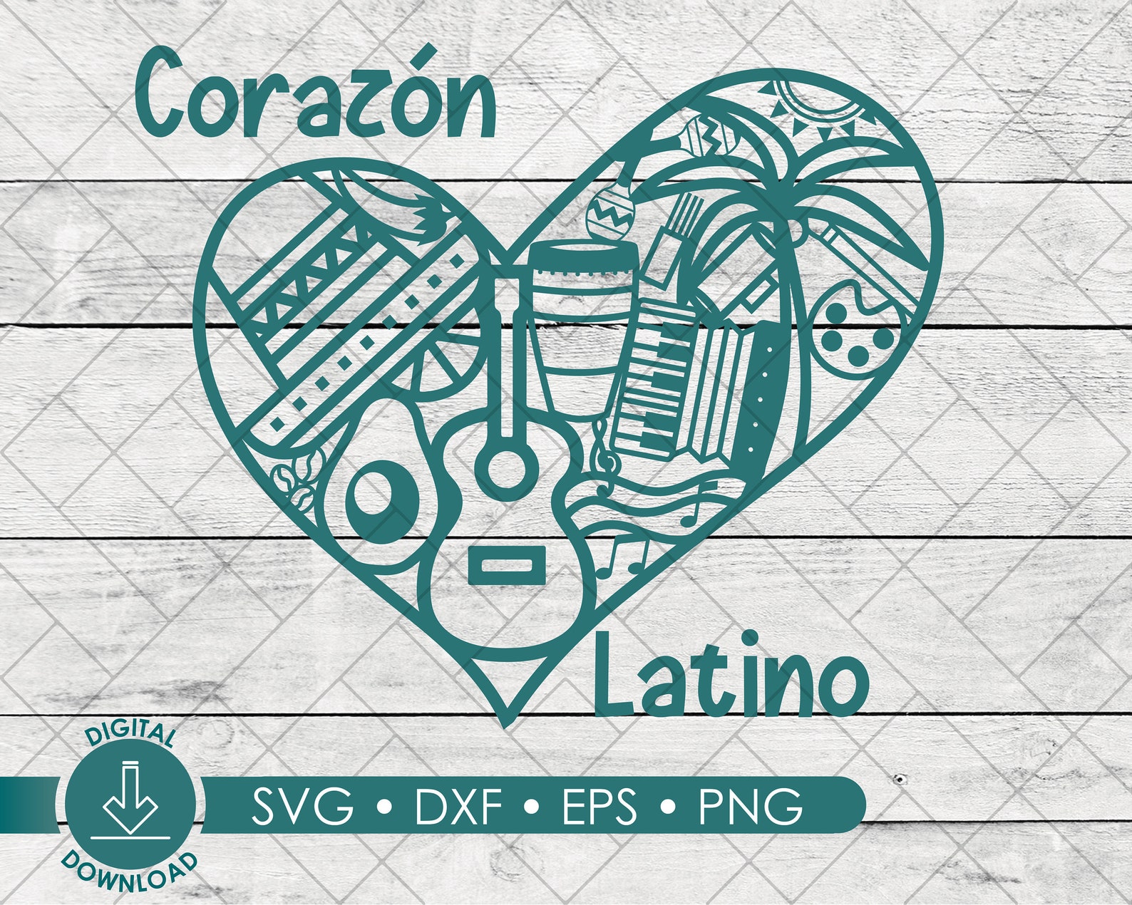 Corazon Latino Hispanic SVG Dxf Png Eps Digital - Etsy