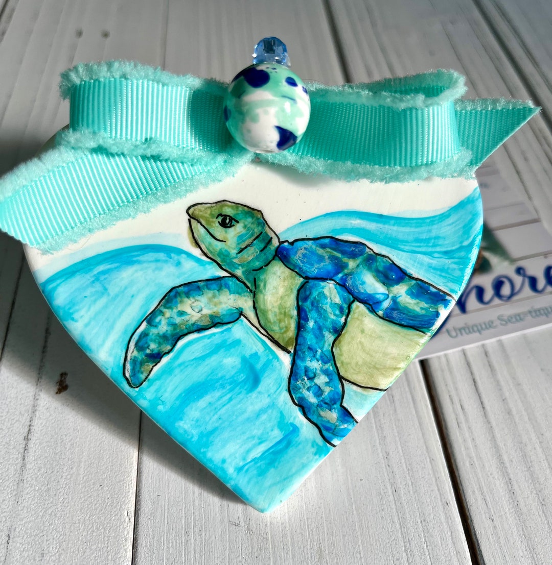 Sea Turtle | Handpainted Ceramic Christmas Ornament | Coastal Christmas ...