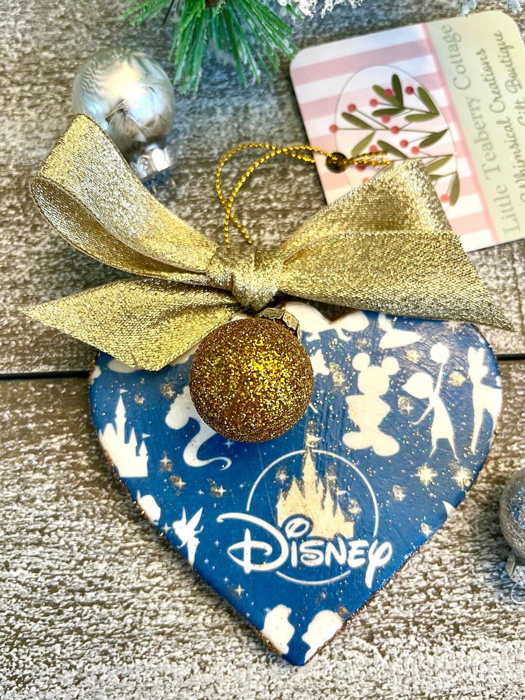 Disney Inspired Blue and Gold Glitter Decoupage Christmas Ornament ...