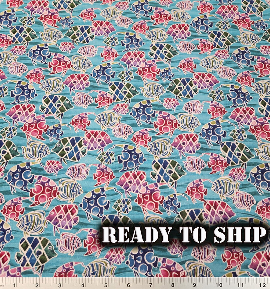 Colorful Tropical Fish Cotton Fabric - by the Yard, Half Yard, FQ ...