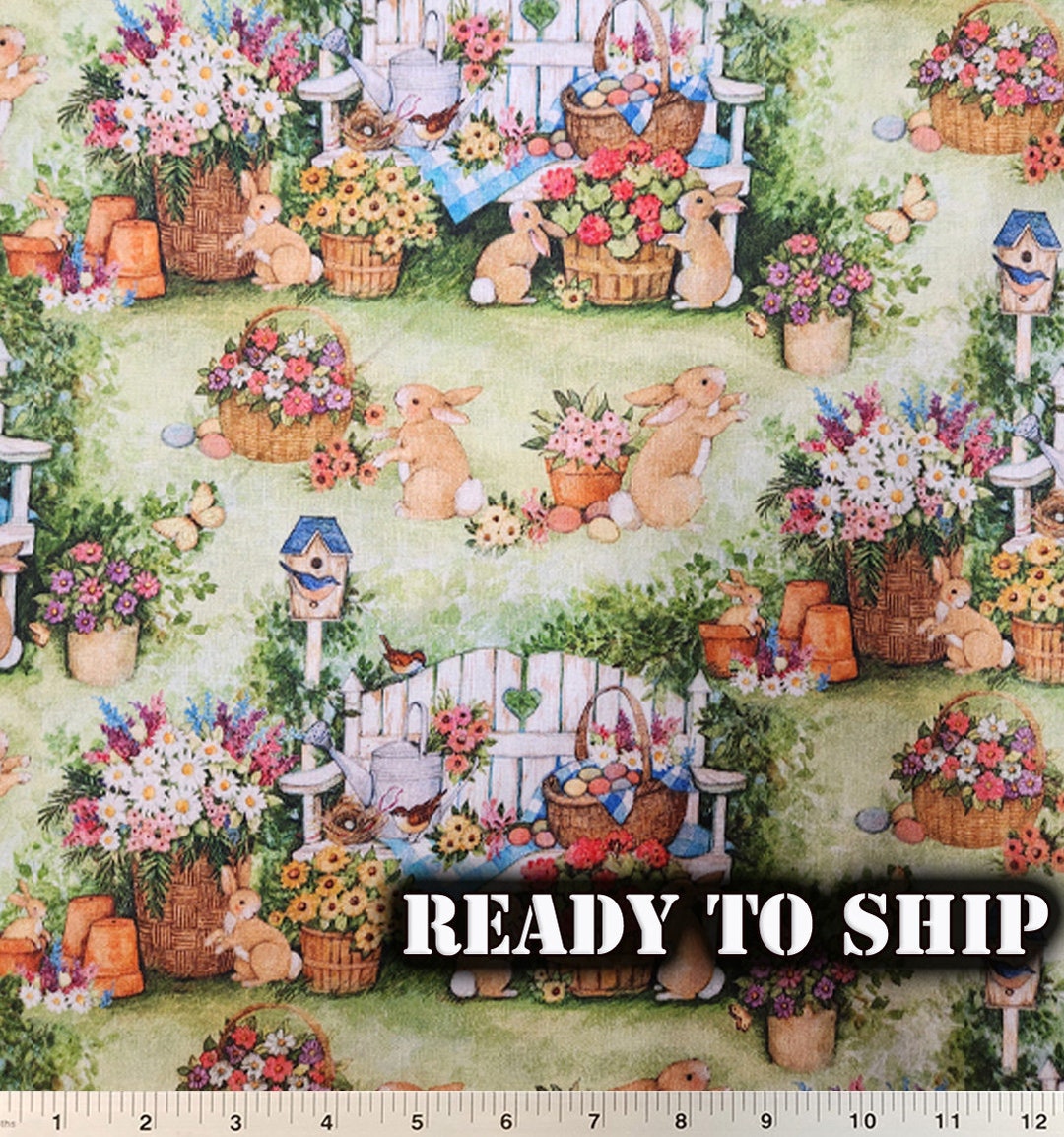 Easter Bunny Garden Fabric – Springtime Cotton, Susan Winget (by the ...