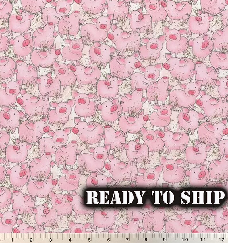 Gleeful Packed Watercolor Pigs Fabric by the Yard FQ - Etsy
