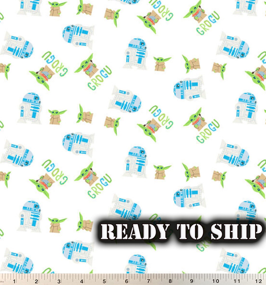 Baby Yoda Star Wars Grogu and R2D2 Fabric by the Yard, Fat Quarters ...