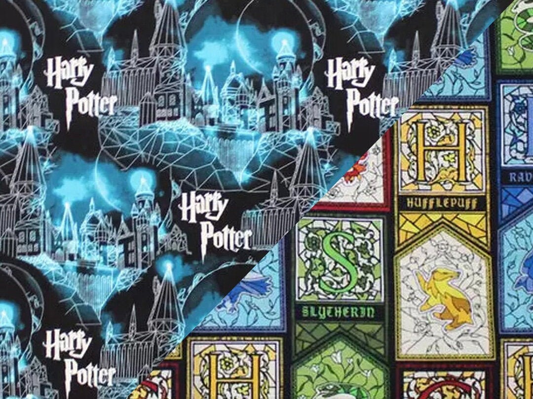 LICENSED Harry Potter Fabric, 100% Cotton - Stained Glass Houses ...