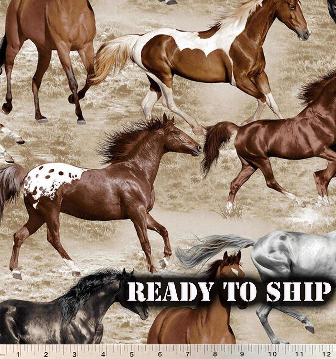 Wild Horses Running Cotton Fabric - Equestrian Sewing Projects, Remnant ...