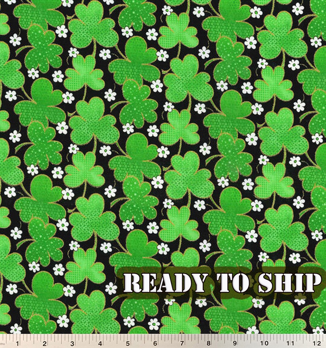 REMNANTS Shamrocks Fabric - St. Patricks Irish Fabric - Gold Glitter ...