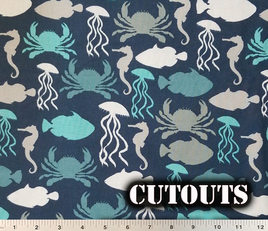 LOW STOCK Sea Life, Sea Creatures Cotton Fabric - Sea Horse, Crab ...